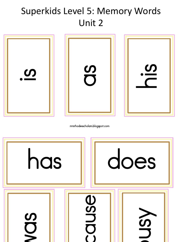 Superkids Unit 2 Memory Words PDF | PDF | Language Arts & Discipline