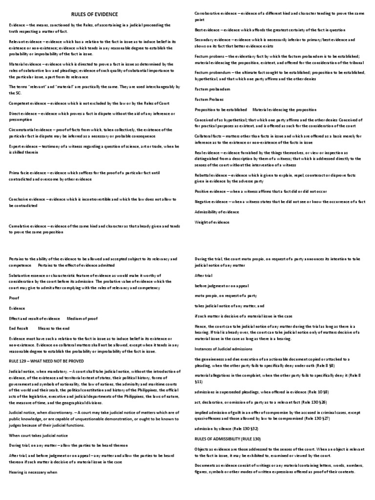 Overview of Rules on Evidence | PDF | Evidence (Law) | Evidence