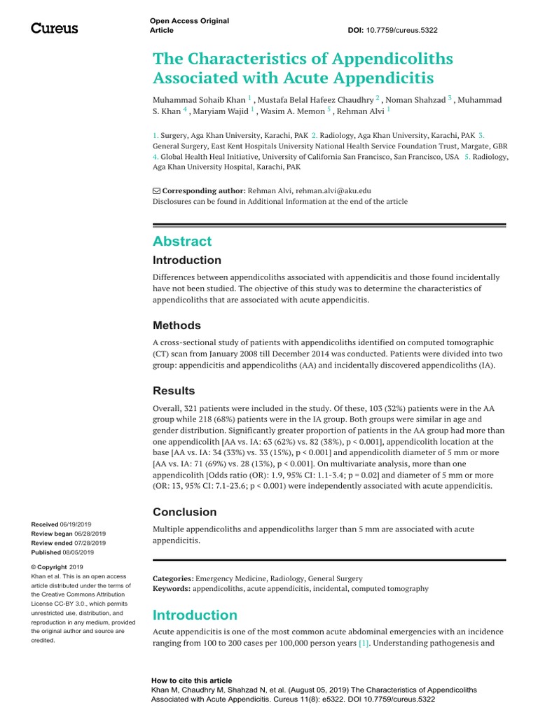 The Characteristics of Appendicoliths Associated With Acute ...
