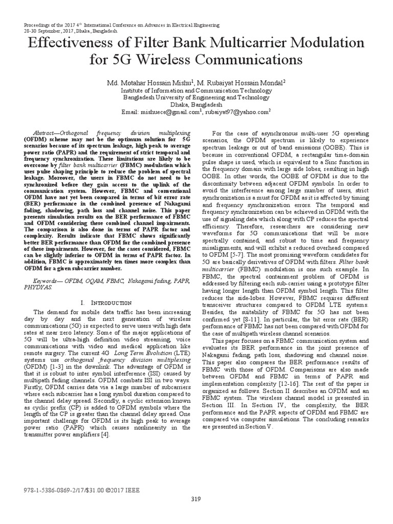 Effectiveness of Filter Bank Multicarrier Modulation For 5G Wireless ...
