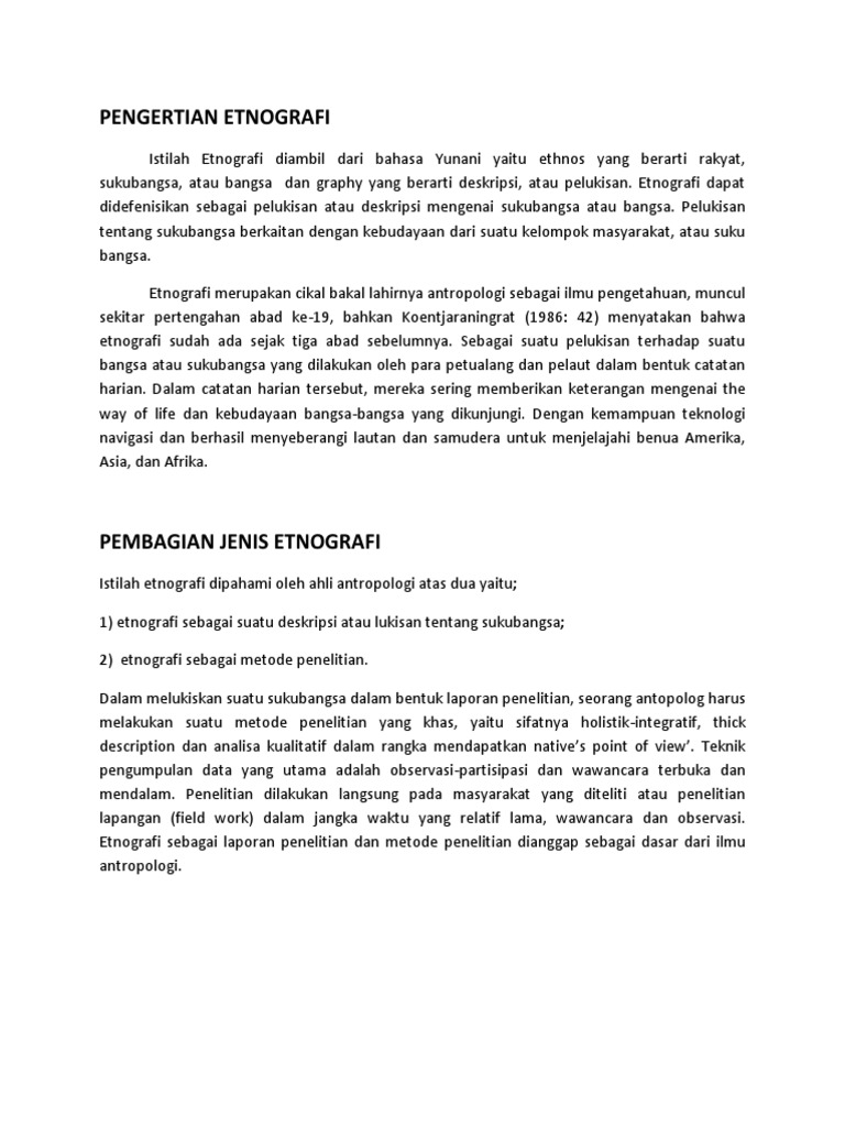 Pengertian dan Perkembangan Etnografi | PDF | Sejarah