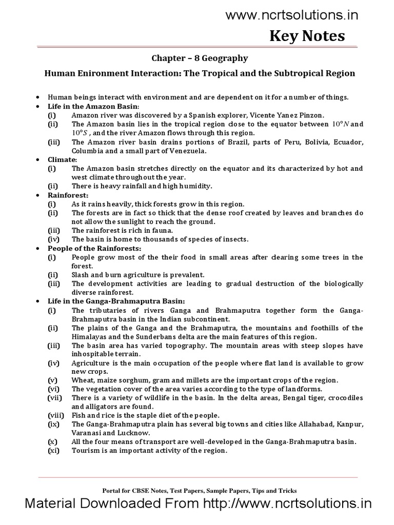 07 Social Science Geography Key Notes Ch08 Human Environment ...