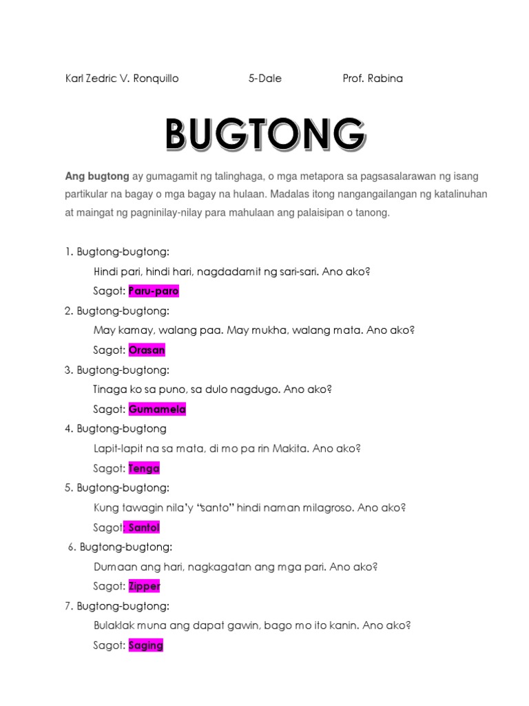 Bugtong Bugtong | PDF