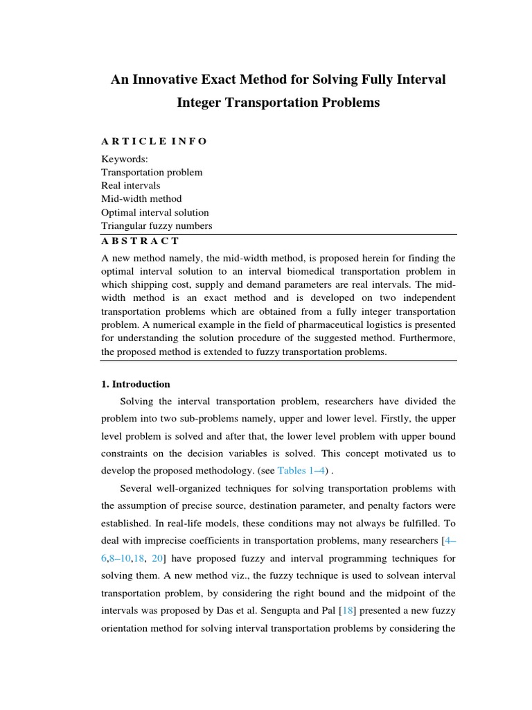 An Innovative Exact Method For Solving Fully Interval Integer Transportation Problems | PDF ...