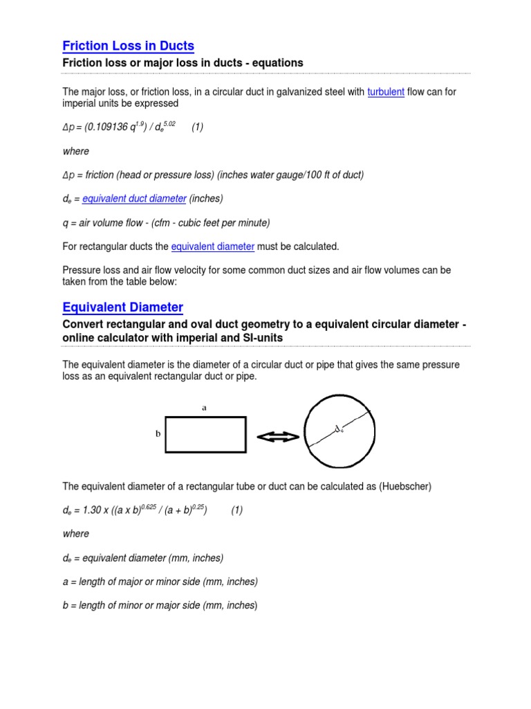 Duct Friction Loss Formula | PDF