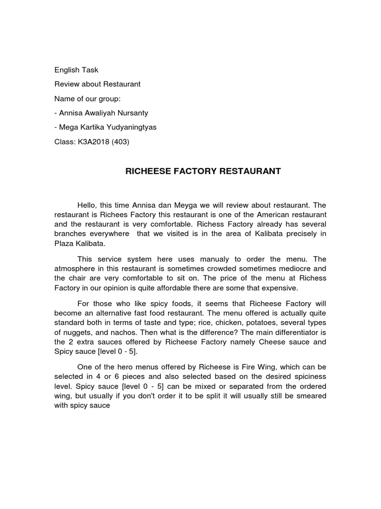 Review Restaurant | PDF