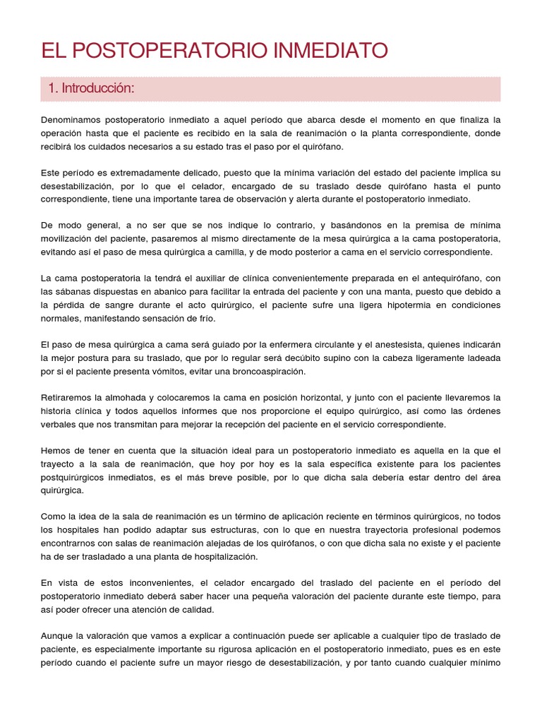 El Postoperatorio Inmediato Quirofano | PDF | Vómitos | Anestesia
