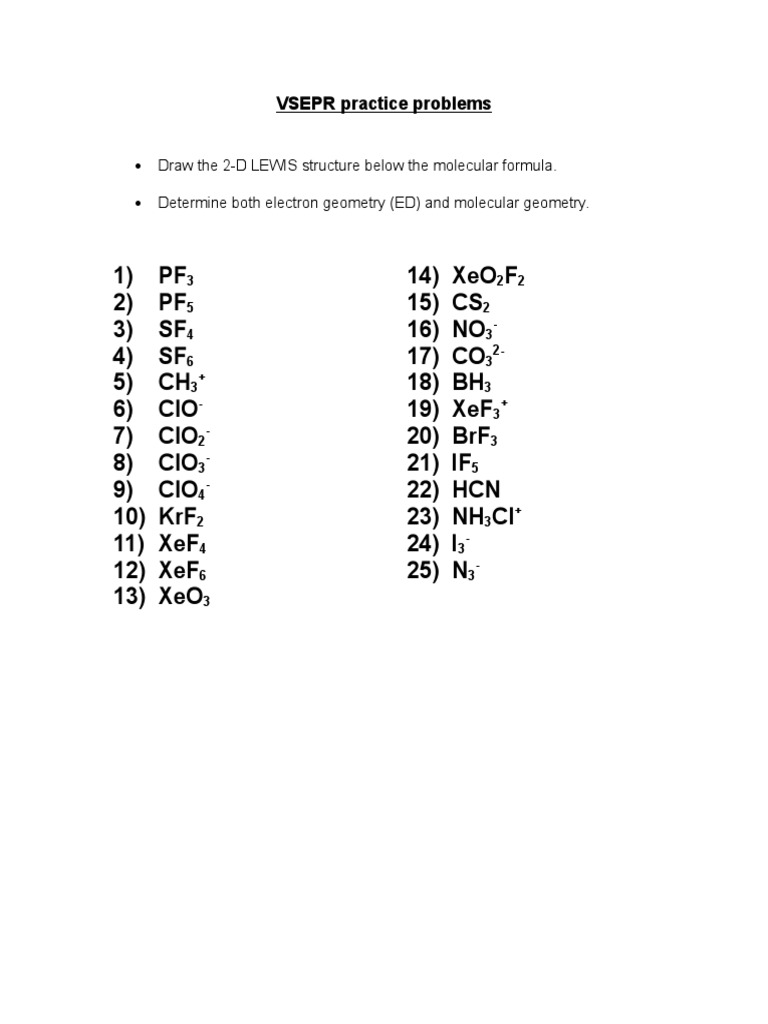 VSEPR Practice Problems | PDF