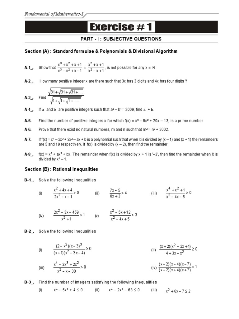 2 Fundamental of Mathematcis 1 Exercise With Solution 02 | PDF ...