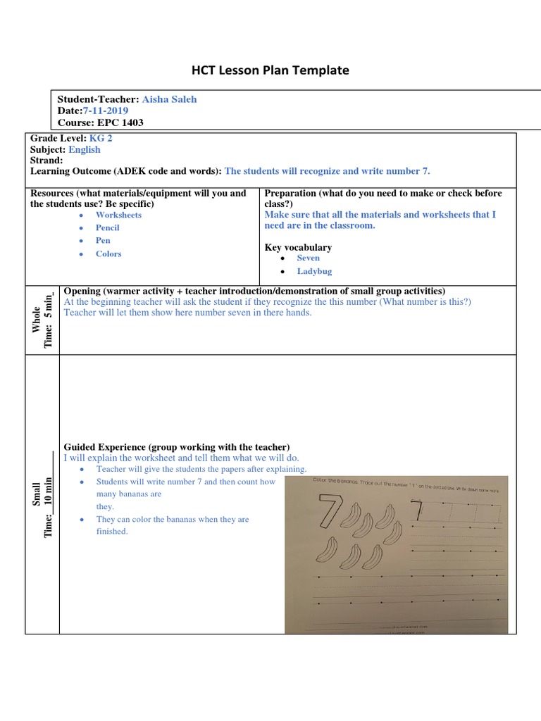 Number 7 Lesson Plan kg2 | PDF | Lesson Plan | Education Theory