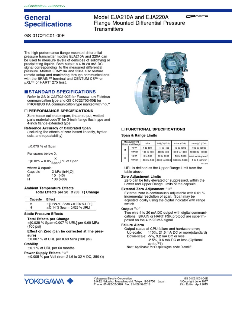 General Specifications: Model EJA210A and EJA220A Flange Mounted ...