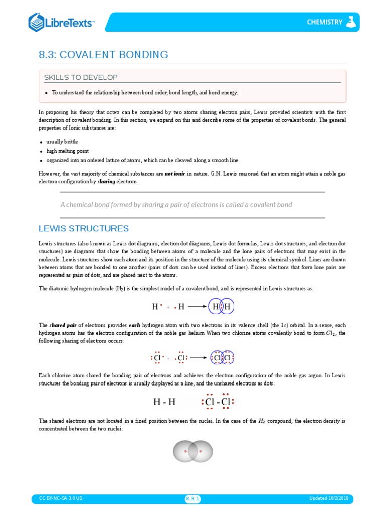 8.3: Covalent Bonding: Lewis Structures | PDF | Covalent Bond | Valence ...