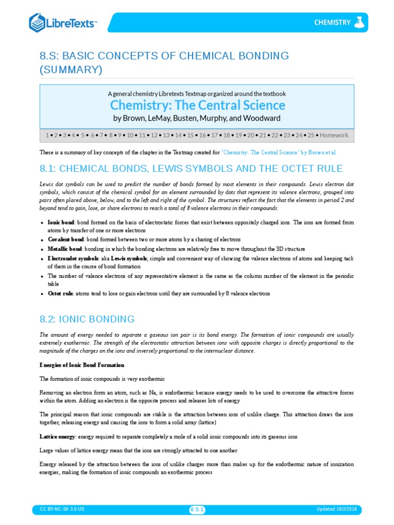 Summary of Chemical Bonding Concepts | PDF | Covalent Bond | Ion