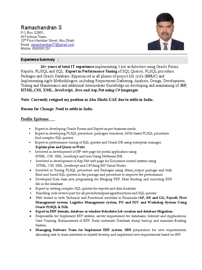 Ramachandran Oracle Resume | PDF | Pl/Sql | Databases