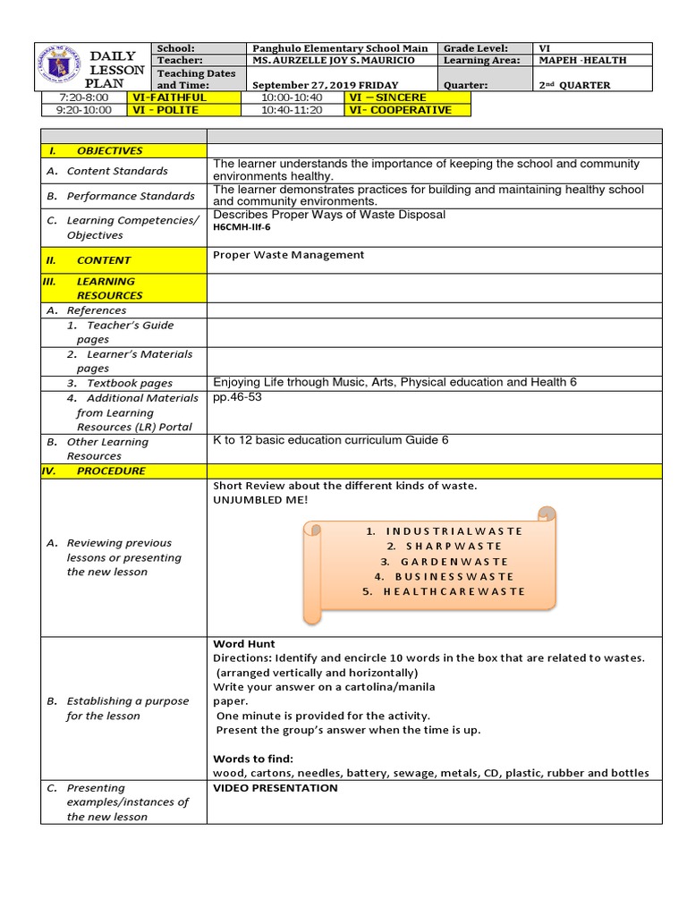 Health Lesson Plan | PDF | Recycling | Reuse