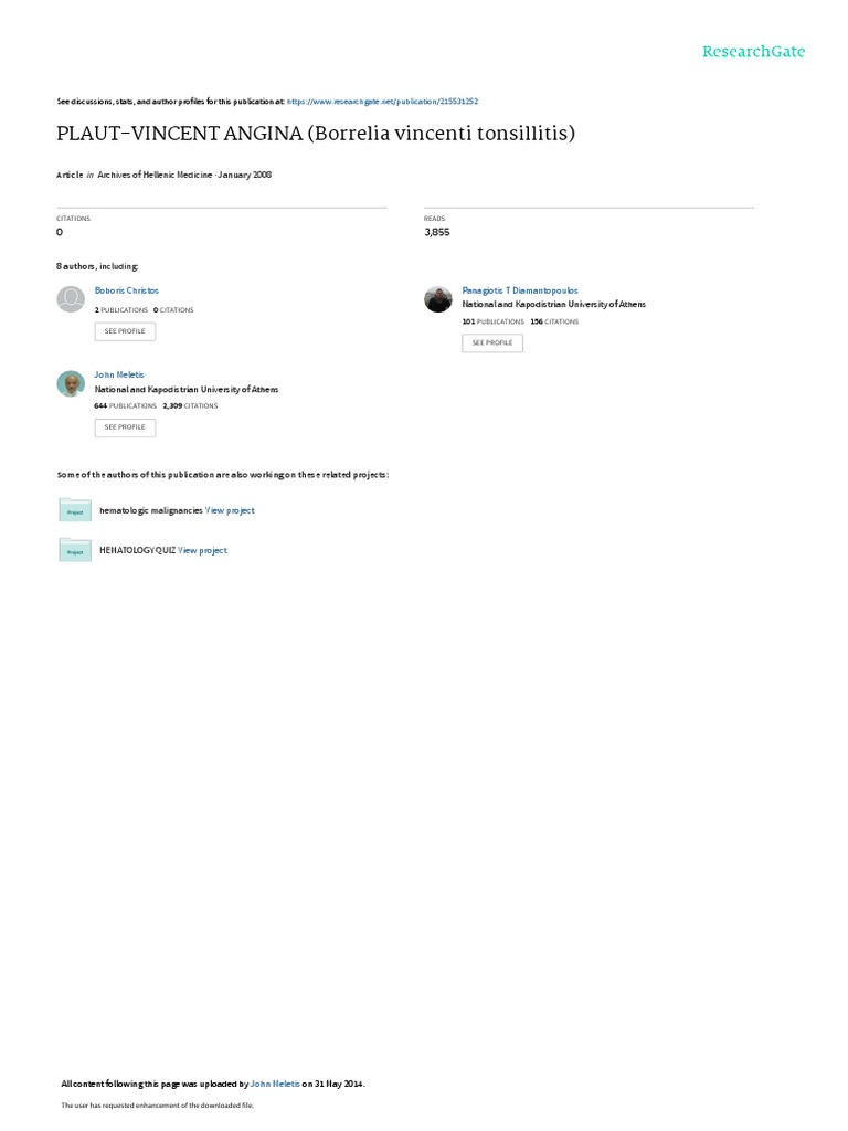 PLAUT-VINCENT ANGINA Borrelia Vincenti Tonsillitis | PDF | Infection ...