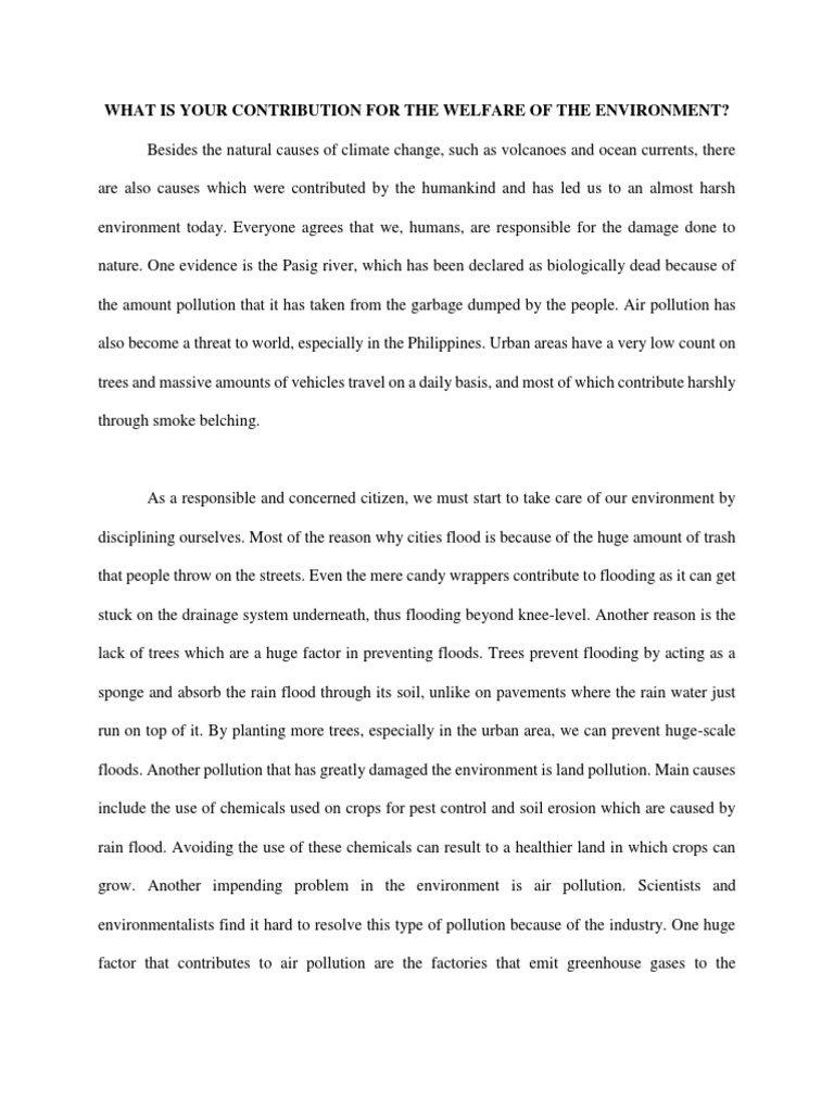Contribution To The Welfare of The Environment | PDF | Natural ...