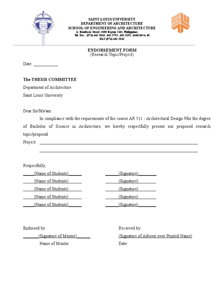 Architecture Thesis Endorsement Form | PDF
