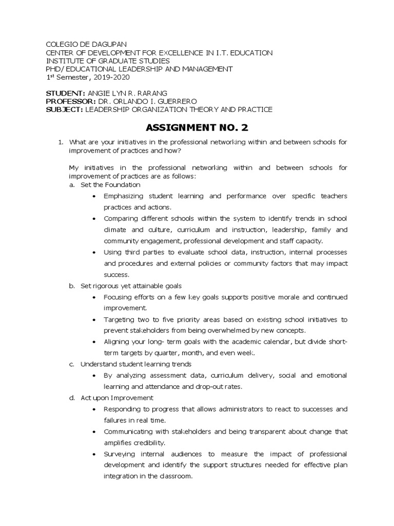 PHD Assignment | PDF | Leadership | Goal