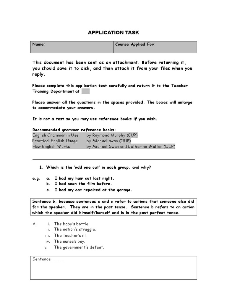 Application Task For CELTA | PDF | Question | Verb