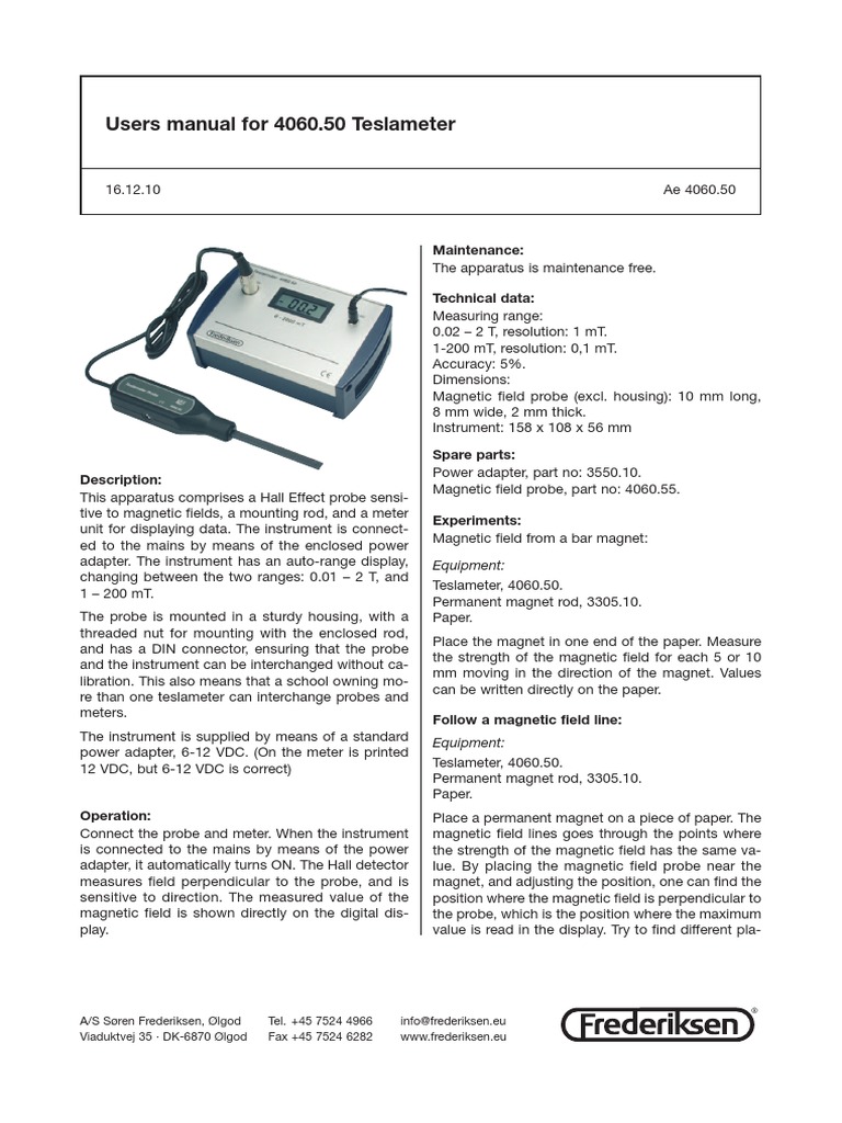 Users Manual For 4060.50 Teslameter: Maintenance | PDF | Magnetometer ...