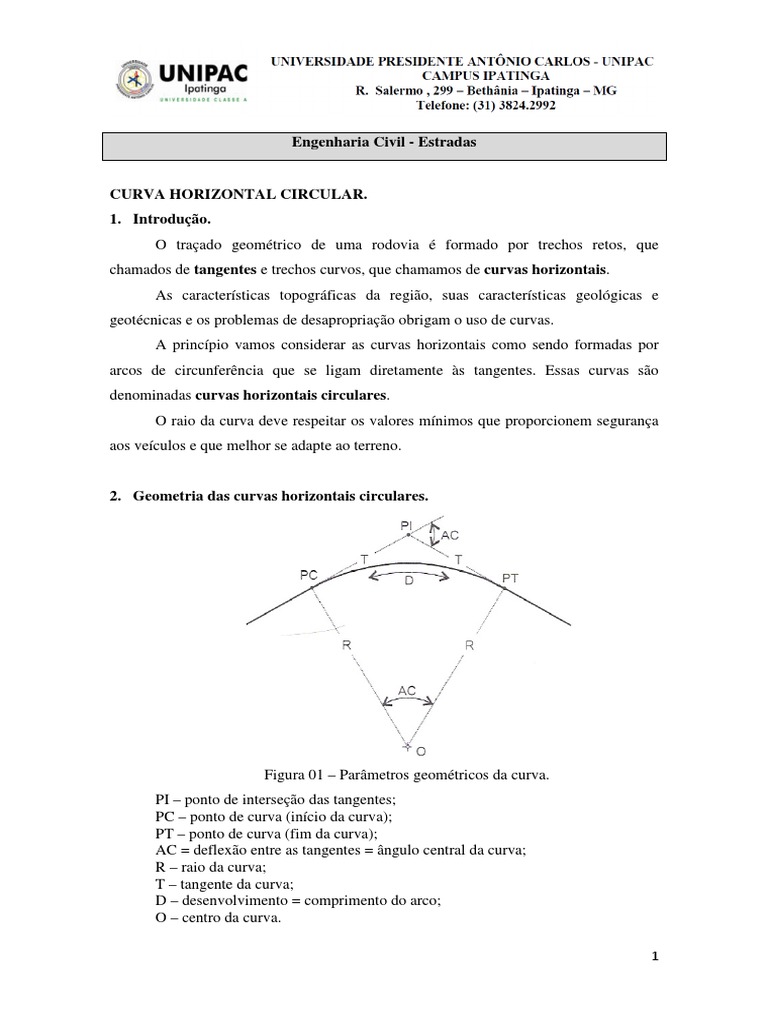 Geometria e Locação de Curvas Horizontais Circulares em Projetos de ...