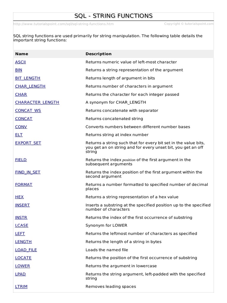 Sql String Functions Pdf String Computer Science Encodings 9476