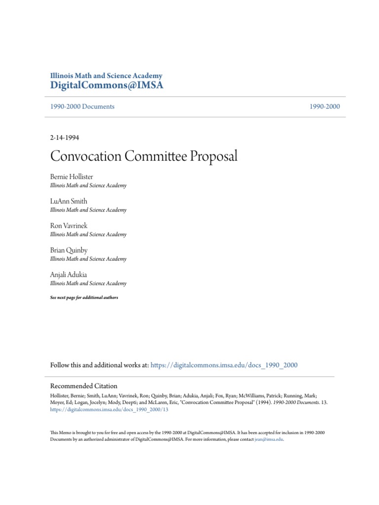 Convocation Committee Proposal: Digitalcommons@Imsa | PDF