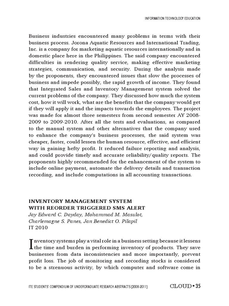 Inventory Management System With Reorder Triggered Sms Alert | PDF ...