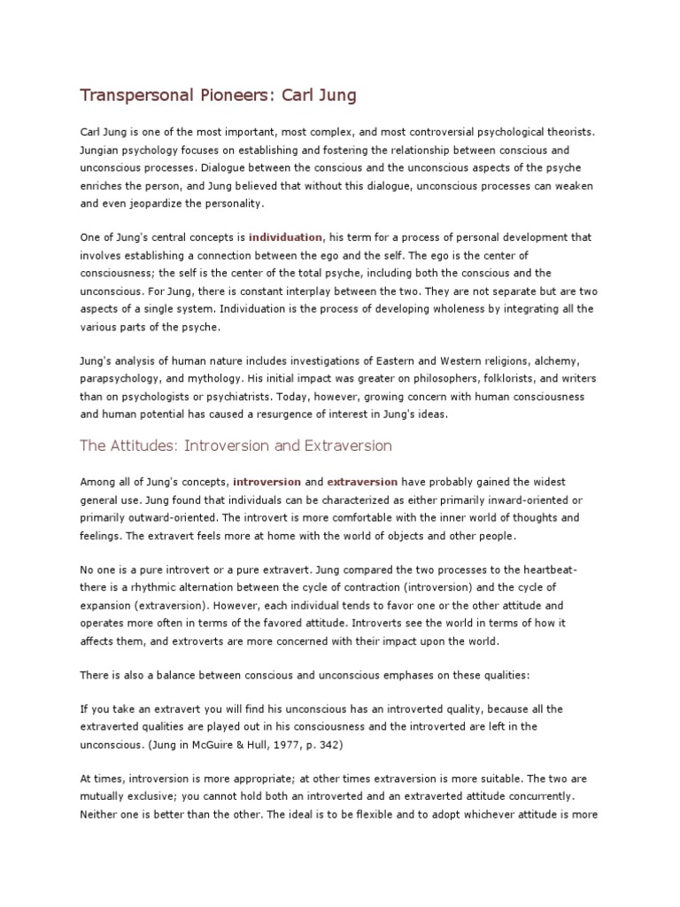 Transpersonal Pioneers: Carl Jung: The Attitudes: Introversion and ...