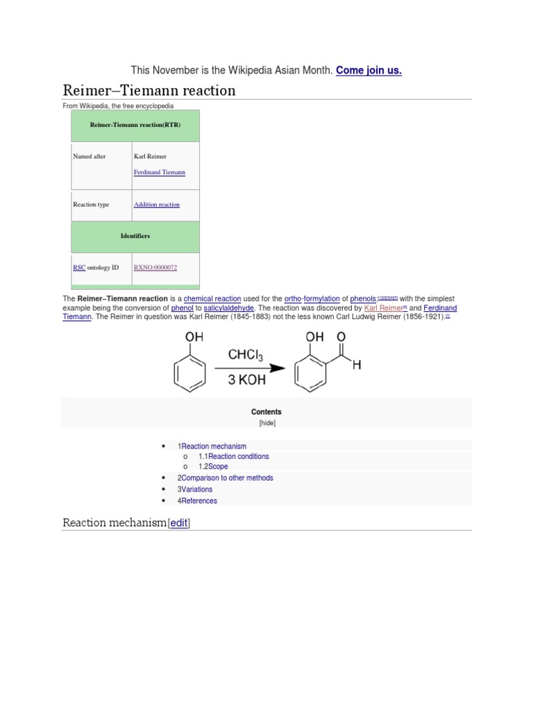 Riemer Teimann Reaction | PDF | Organic Chemistry | Chemistry