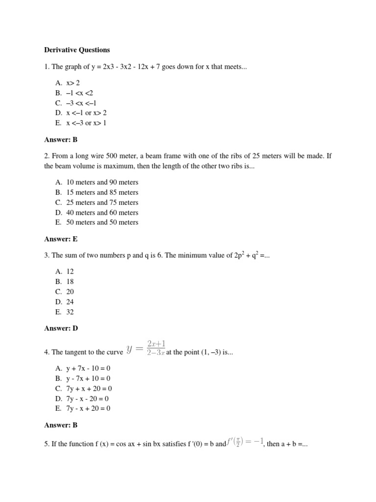 Derivative Questions | PDF | Science & Mathematics