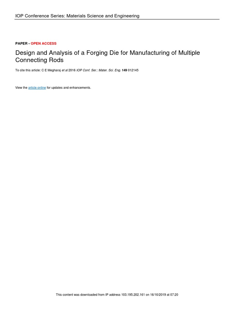 Design and Analysis of A Forging Die For Manufacturing of Multiple ...
