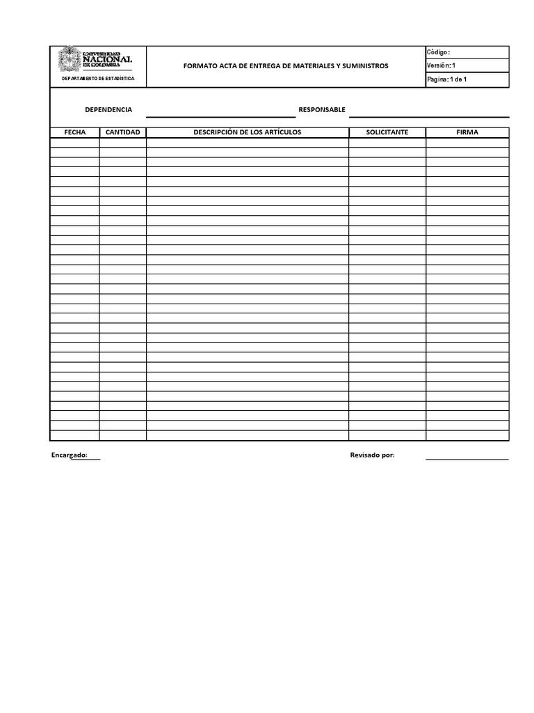Formato Acta de Entrega Materiales PDF | PDF