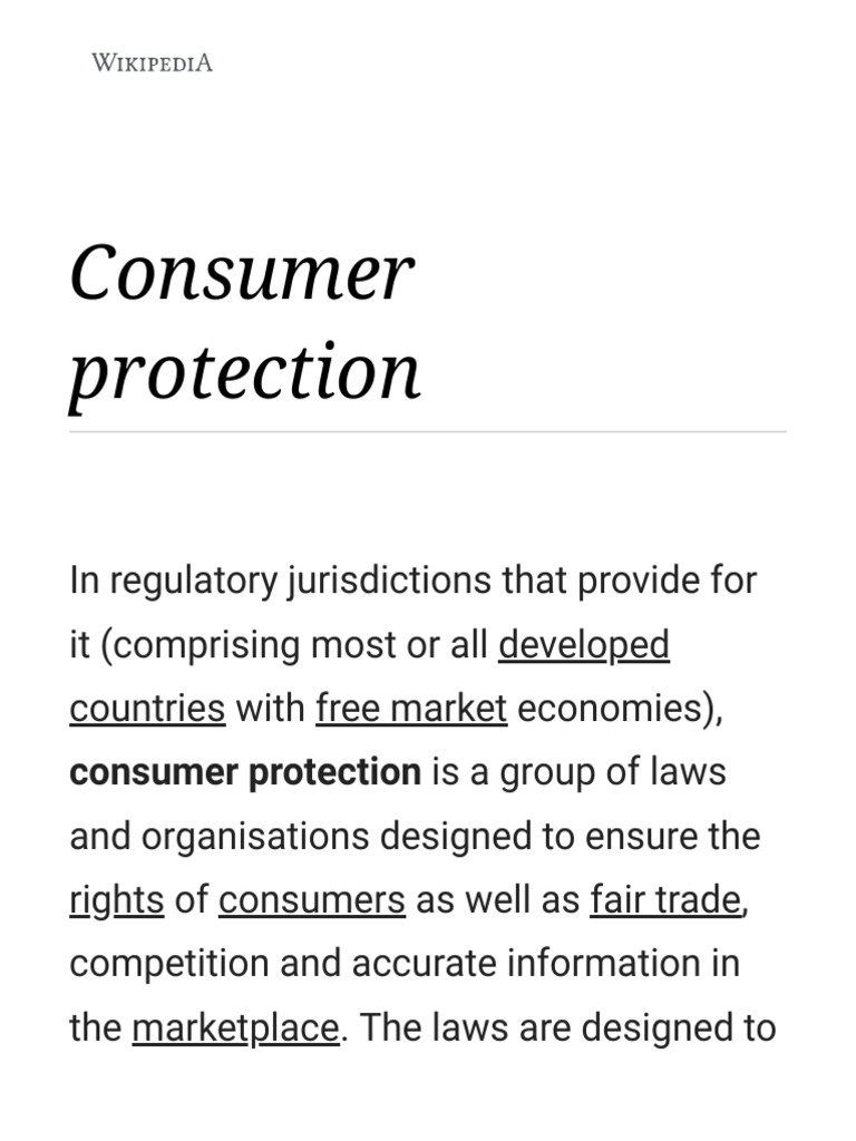 Consumer Protection - Wikipedia | PDF | Consumer Protection | Business Law
