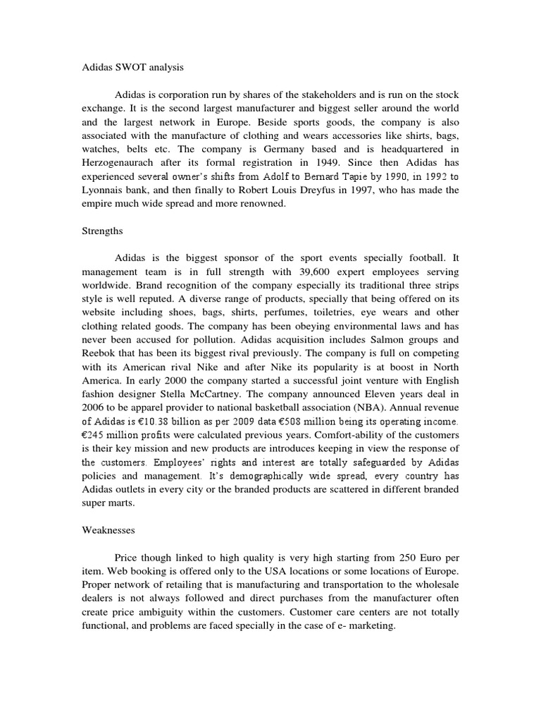 Adidas SWOT Analysis | PDF | Adidas | Marketing