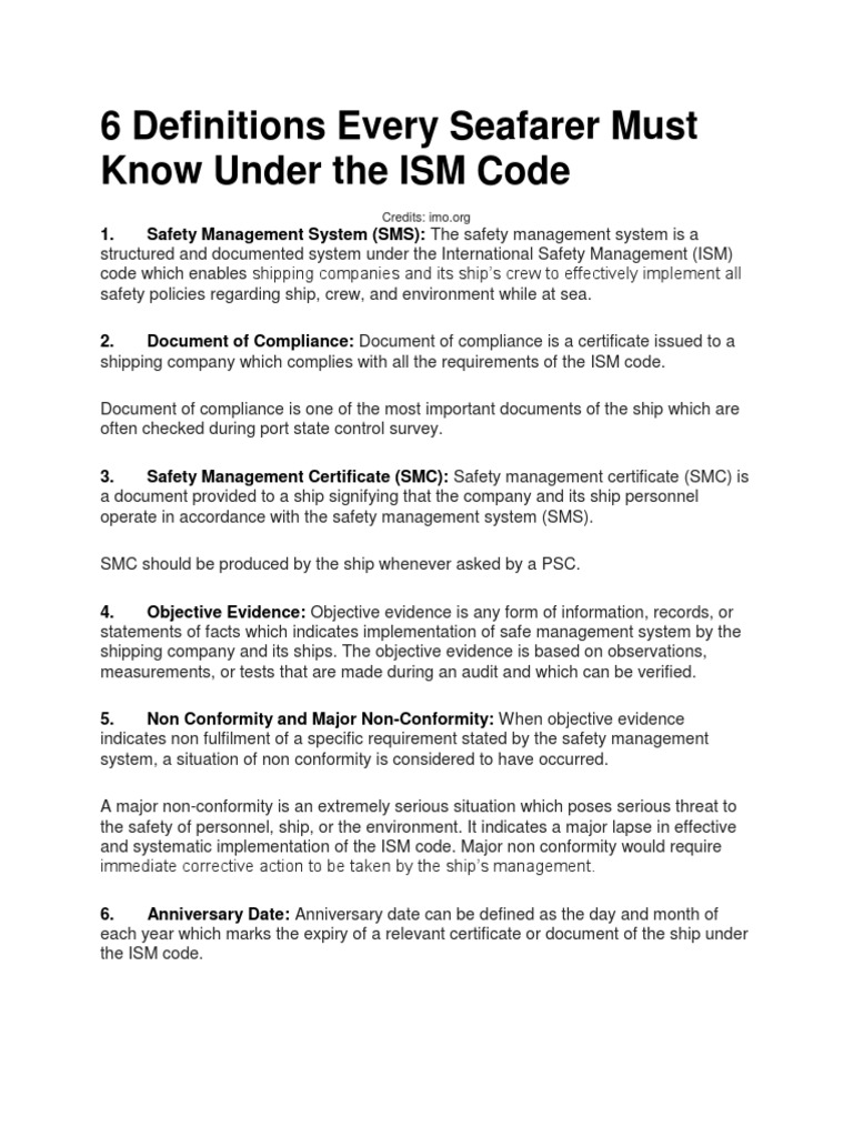 6 Definitions Every Seafarer Must Know Under The ISM Code: 1. Safety ...