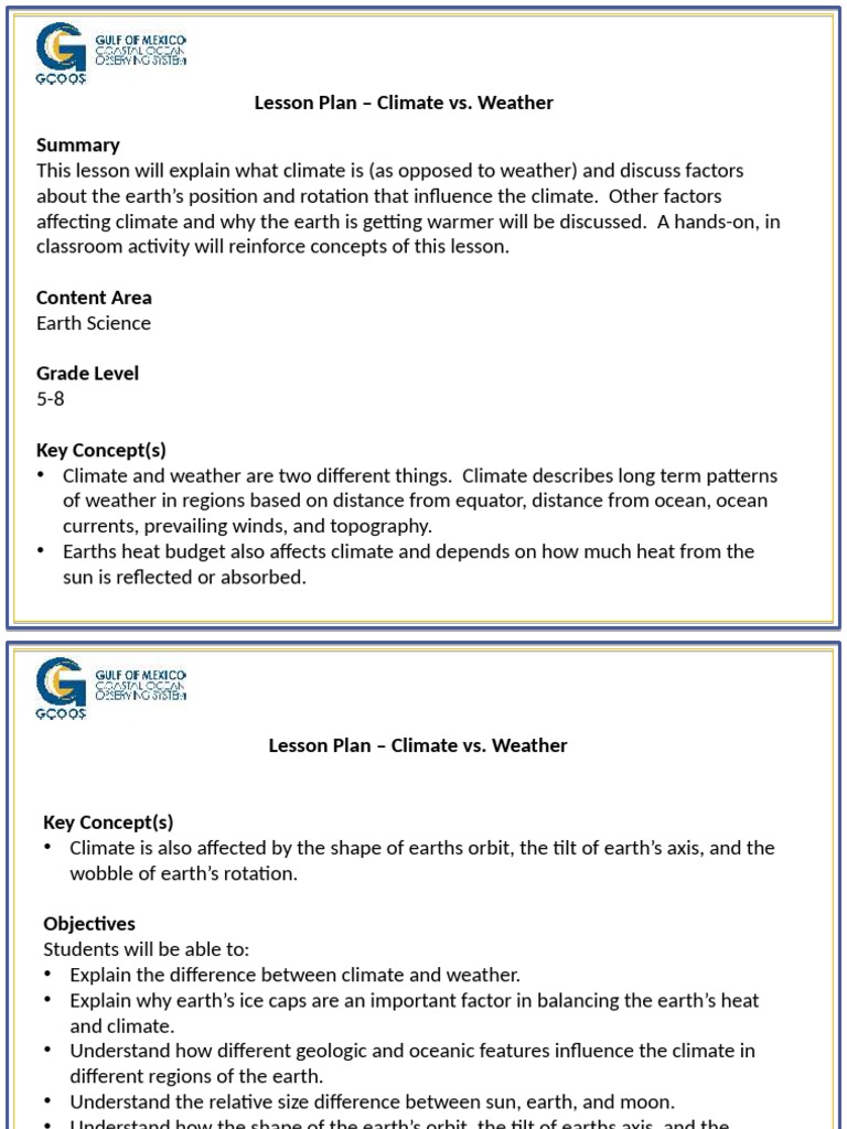Lesson Plan - Climate vs. Weather | PDF | Weather | Apsis
