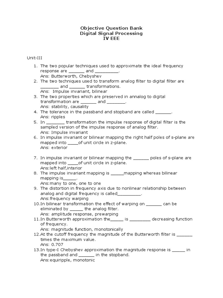 Question Bank DSP (Unit III, IV, V | PDF | Filter (Signal Processing ...