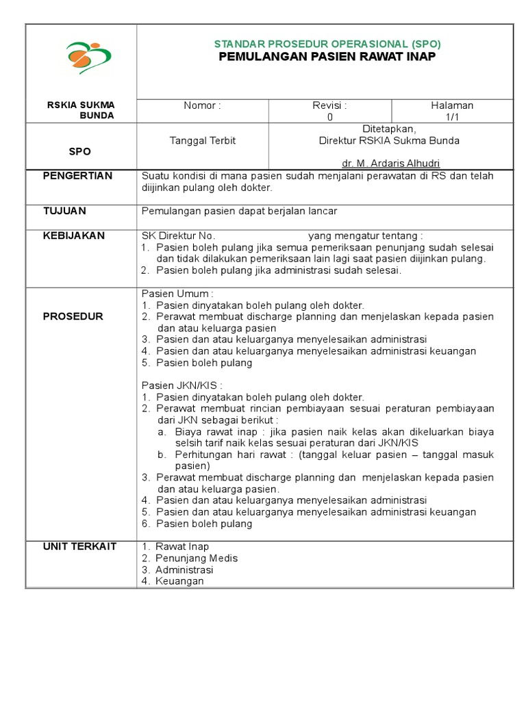 SOP Pemulangan Pasien Rawat Inap | PDF | Pengelolaan Keuangan & Uang