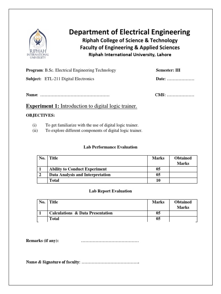 Digital Electronics Lab Manual | PDF | Digital Electronics | Electronics