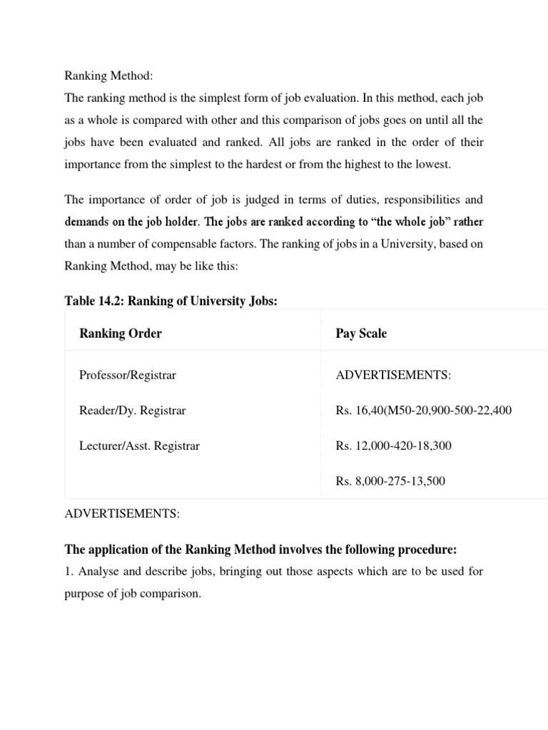 Job Evaluation Methods | PDF | Economies | Business