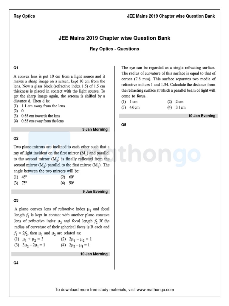 CQB Physics Jee Main 2019 Ray Optics | PDF | Nature