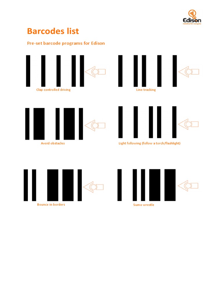Edison V2.0 Barcode Programs Guide | PDF | Remote Control | Electronics