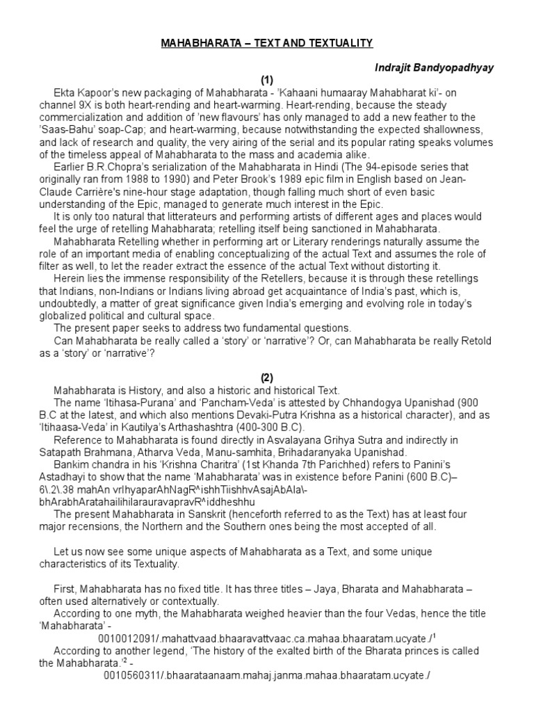 Mahabharata - Text and Textuality | PDF | Mahabharata | Vedas