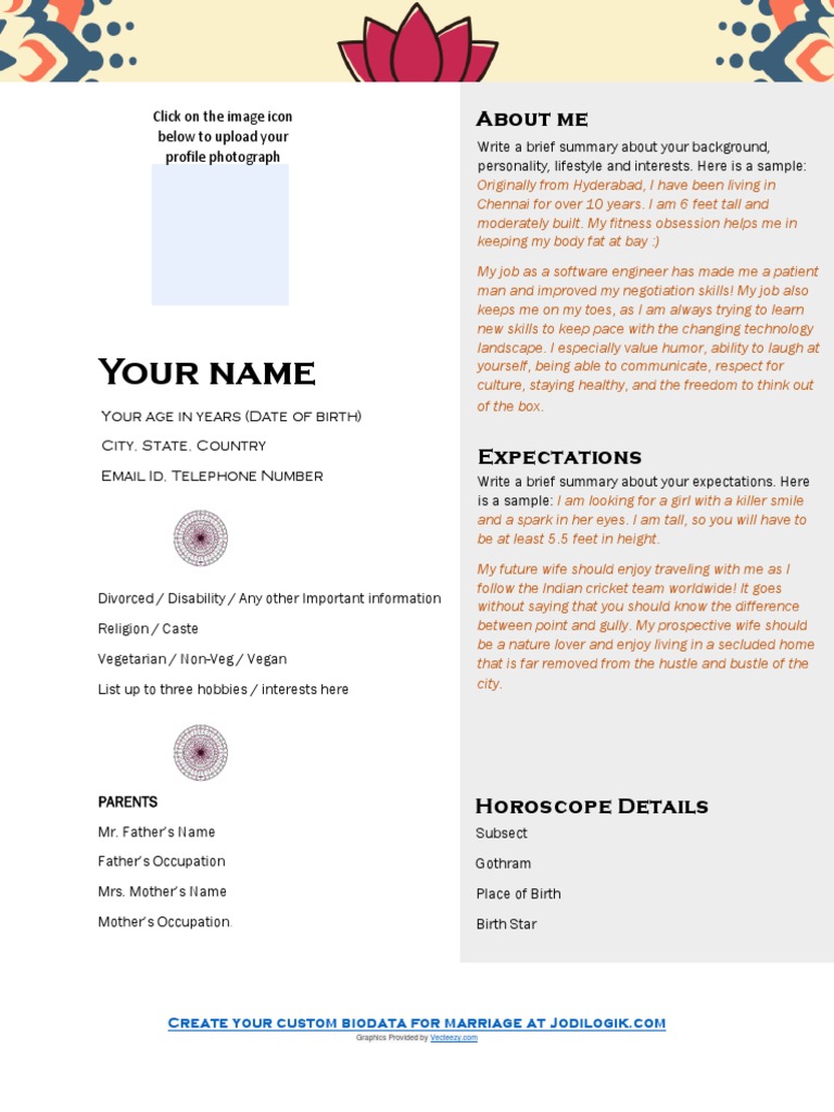 Marriage Biodata Format Comprehensive | PDF
