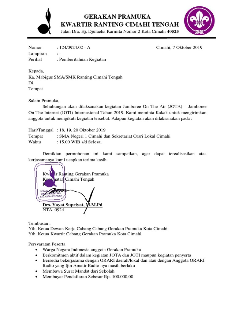 Contoh Surat Undangan Kegiatan Pramuka | PDF