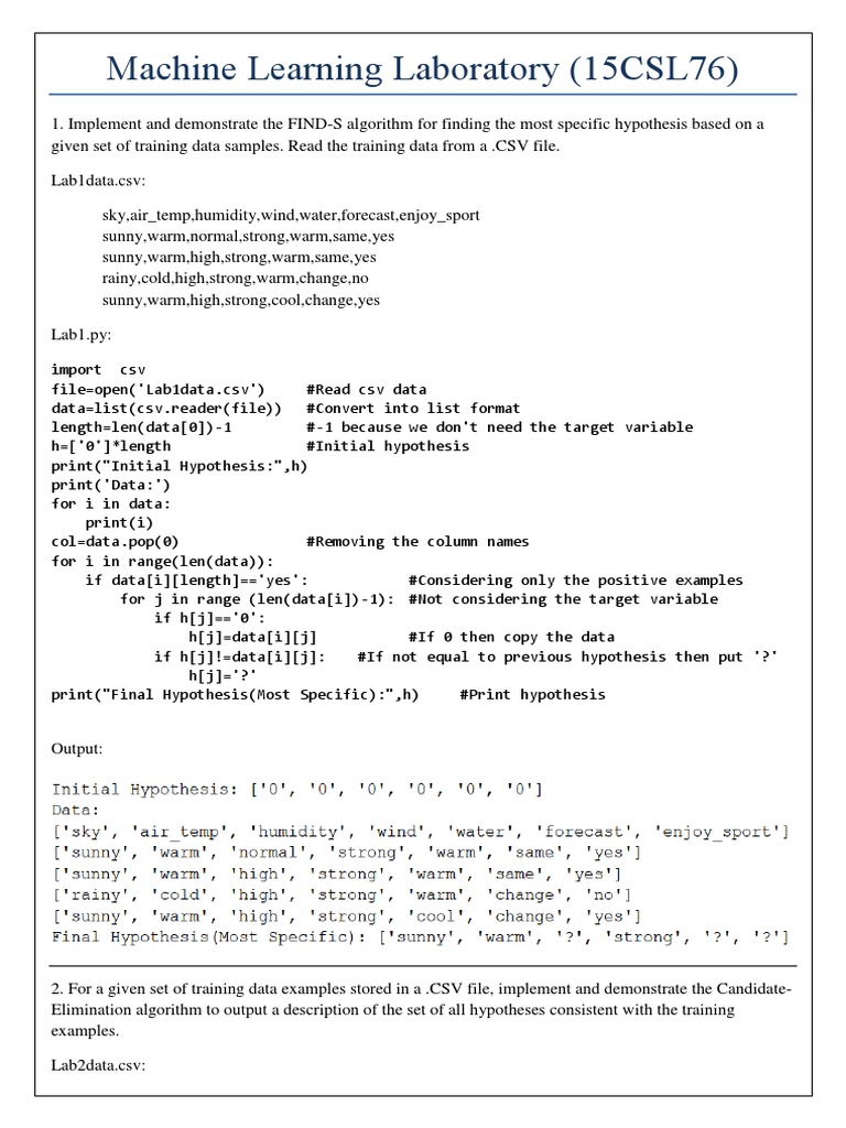 Machine Learning Laboratory Manual | PDF | Applied Mathematics | Areas ...