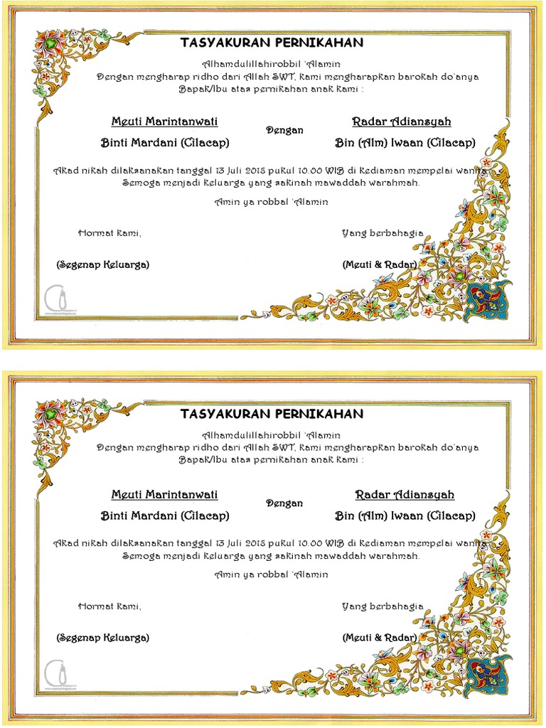 Tasyakuran Pernikahan | PDF