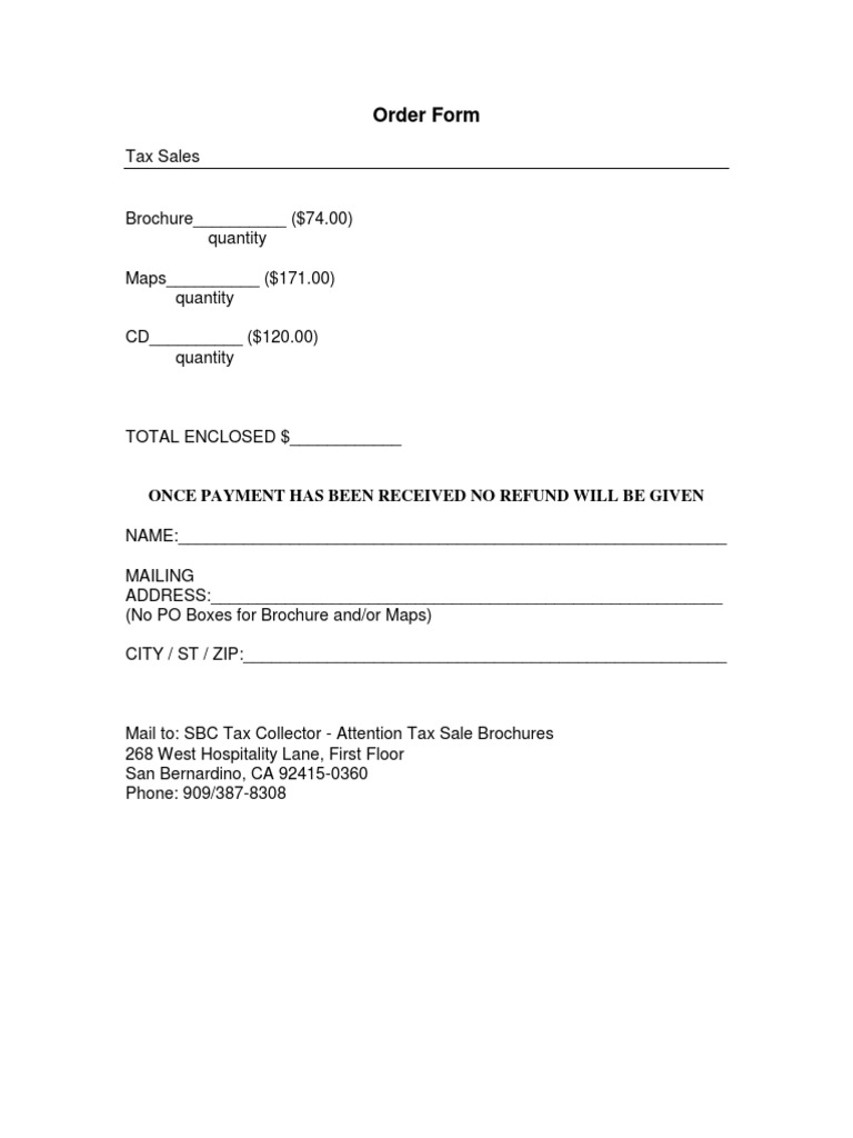 Tax Sale Order Form and Pricing | PDF